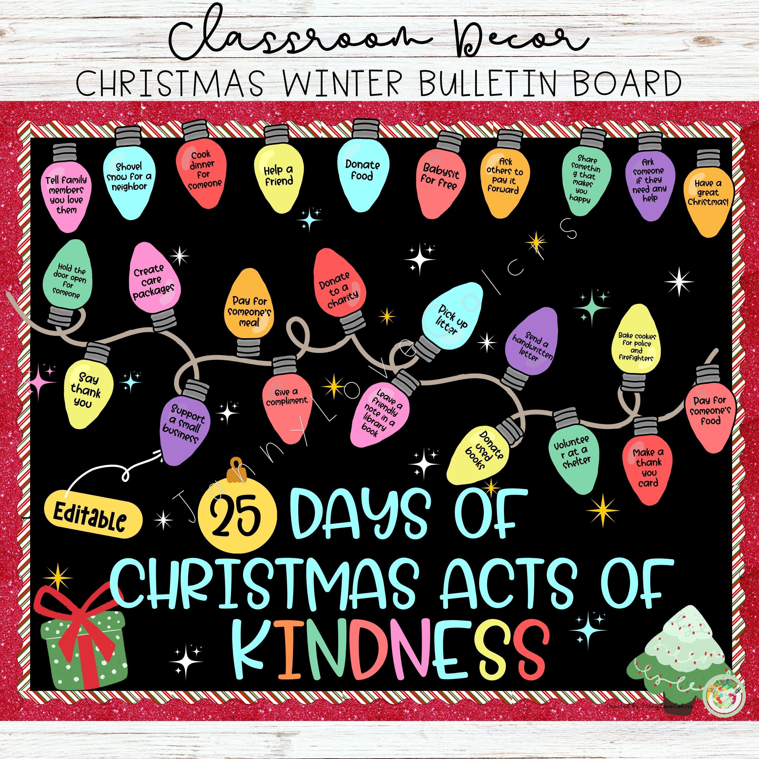 Christmas Kindness Bulletin Board Kit: Classroom Holiday Decor (digital ...