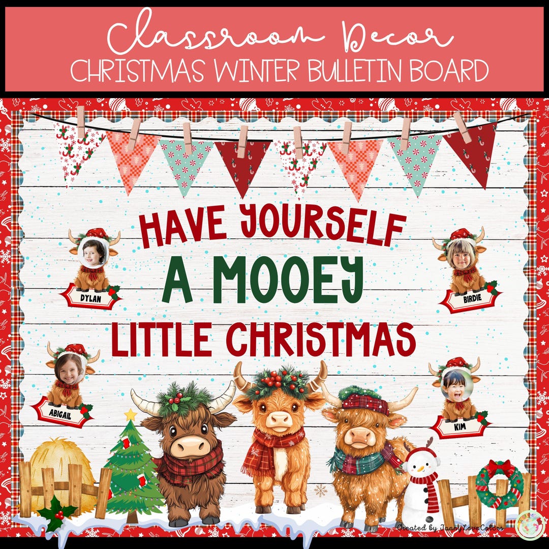 Highland Cow Christmas Bulletin Board: Farmhouse Classroom Decor (PDF ...