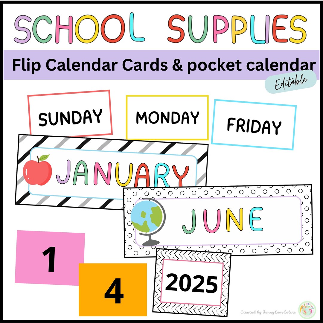 Flip Calendar Cards | Pocket Calendar School Suplies Classroom Calendar ...