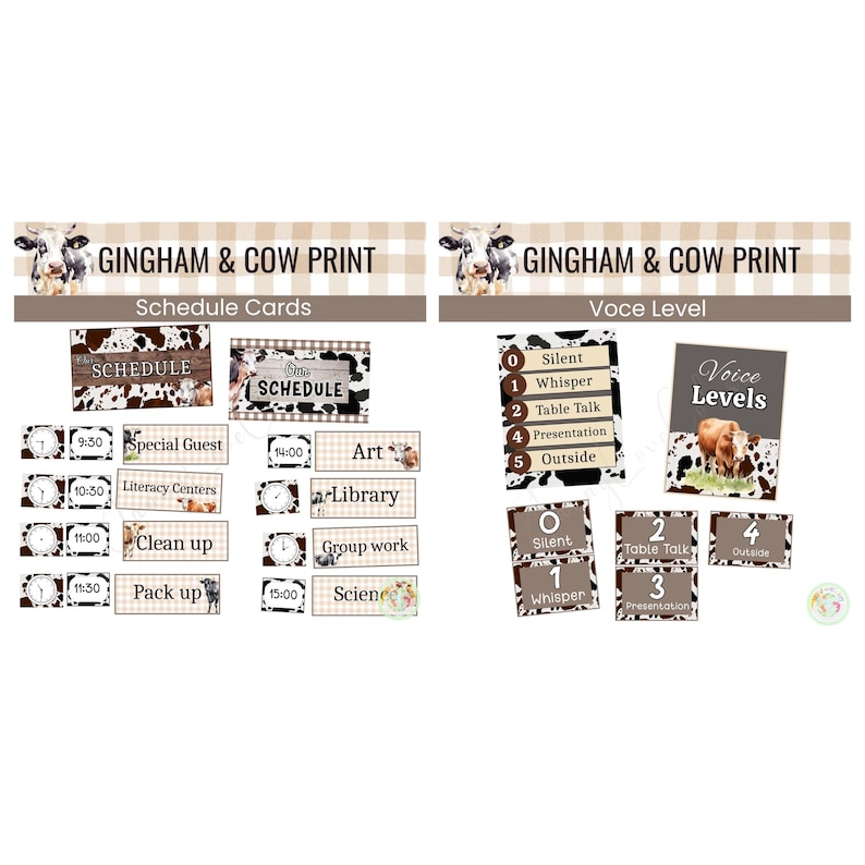 Gingham Cow Print Classroom Decor Bundle: Farmhouse Style - Etsy