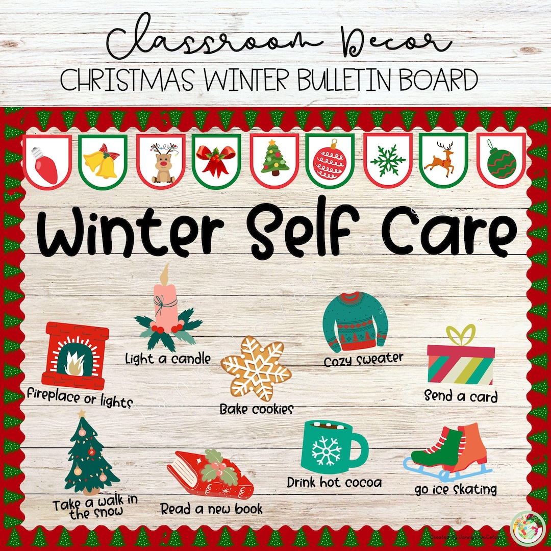Winter Self Care Bulletin Board December Door Decor Classroom Decor ...