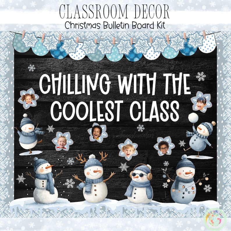 Winter Classroom Door Decor | Christmas Bulletin Board Kit | Editable ...
