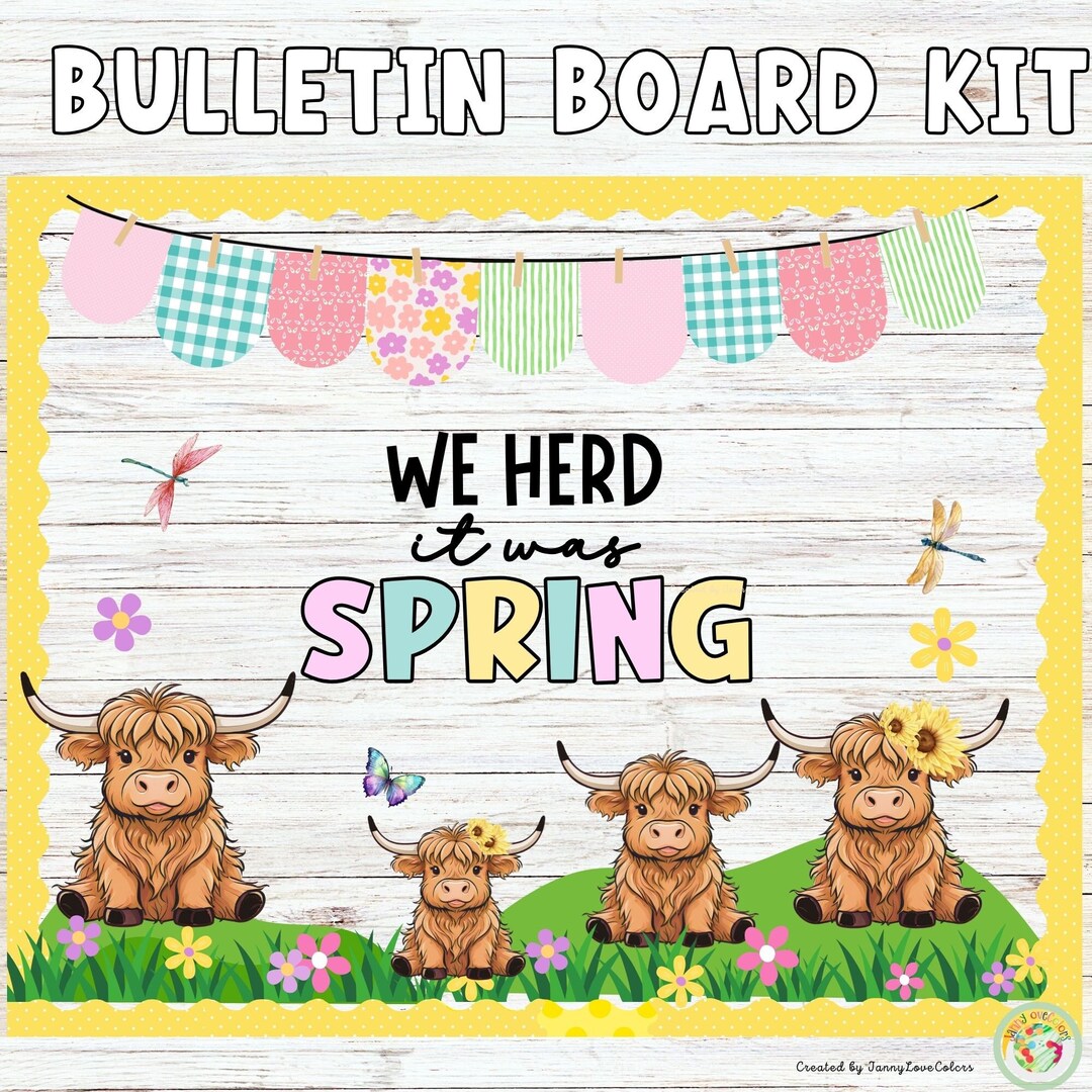 Spring Bulletin Board Printable, Highland Cow Bulletin Board, Summer ...
