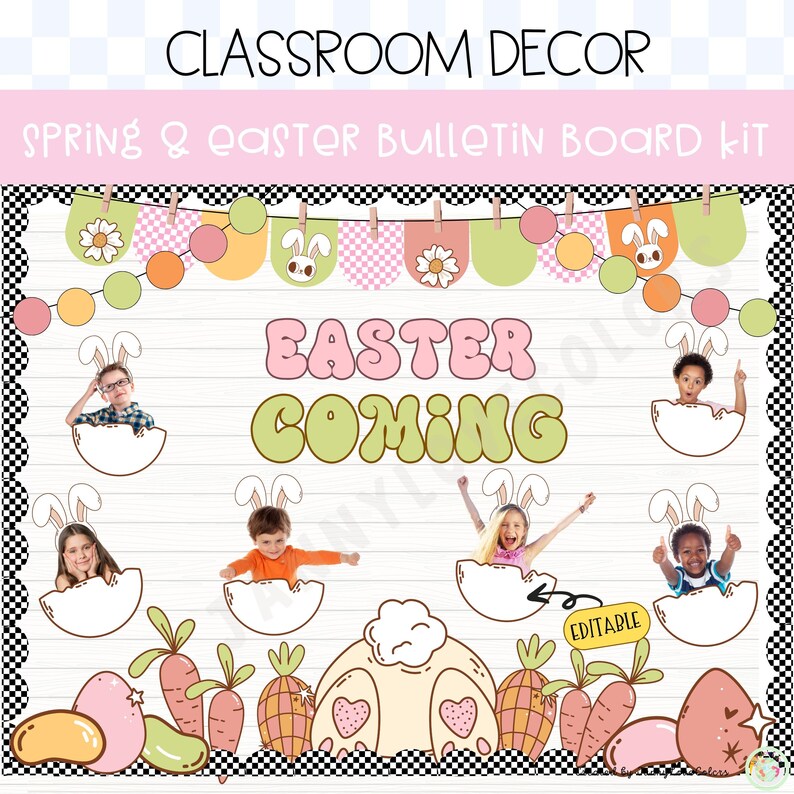 Retro Easter Bulletin Board Kit: Groovy Classroom Door Decor (digital ...