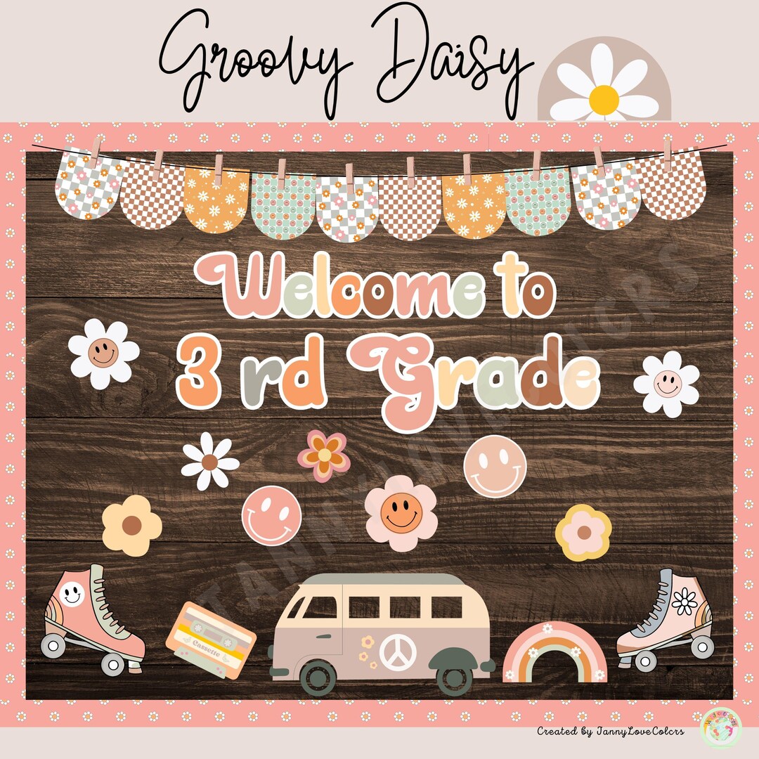 Daisy Classroom Decor: Groovy Retro Bulletin Board Kit (PDF) - Etsy