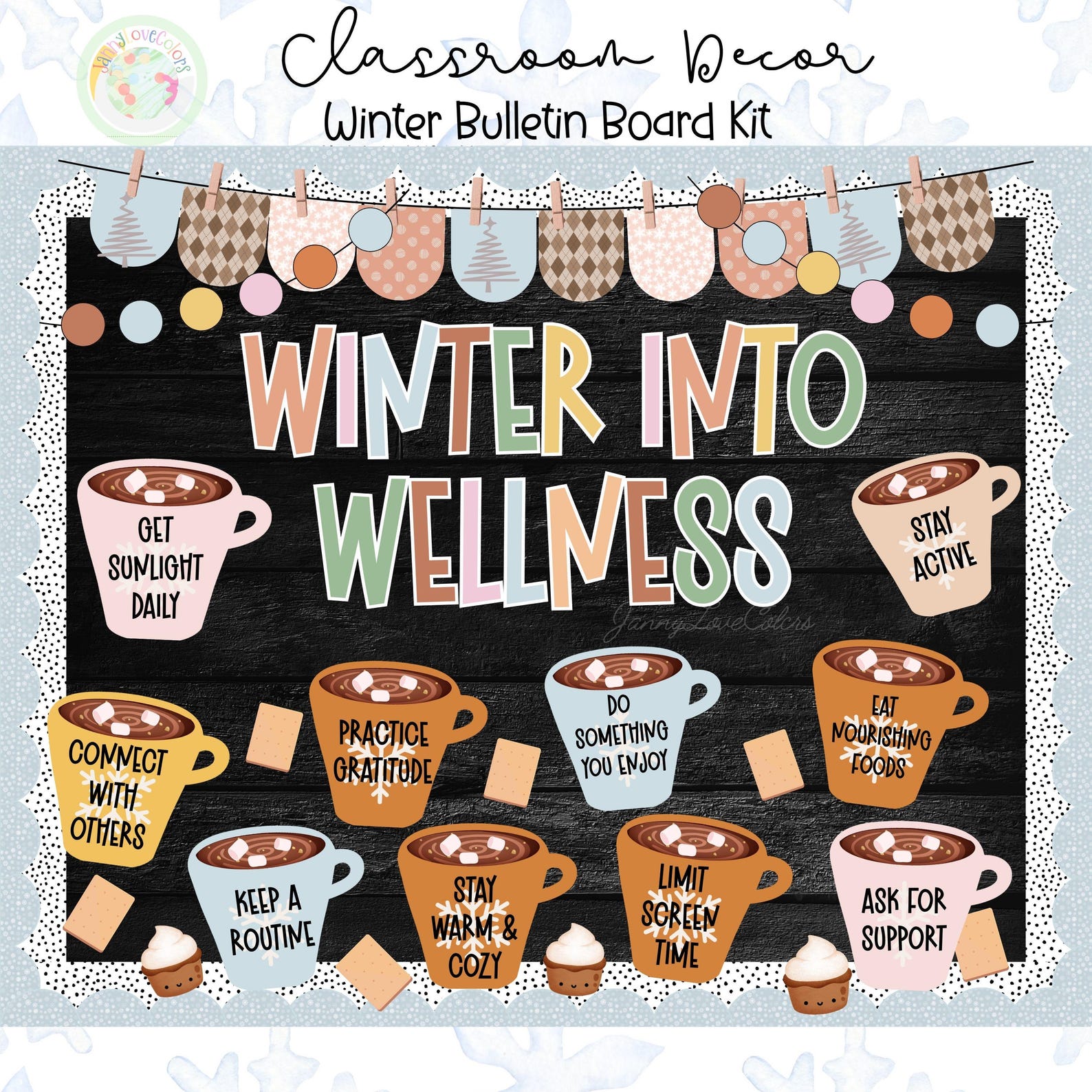 Winter Wellness Bulletin Board Kit | Hot Cocoa Classroom Decor (digital ...