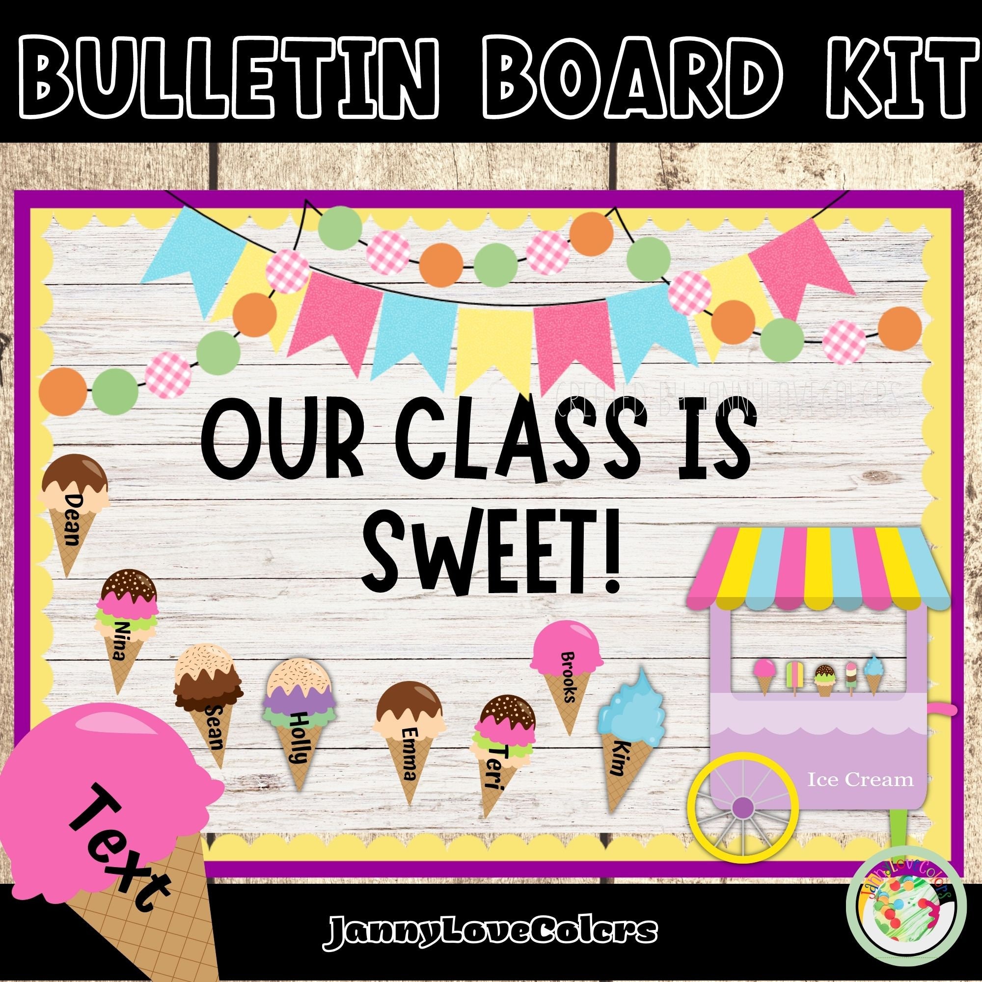 Ice Cream Summer June and July Bulletin Board Kit Door Decor Digital ...