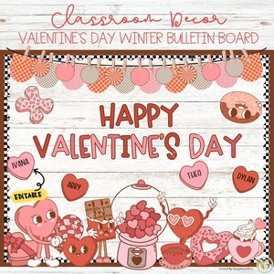 Retro Valentine's Bulletin Board Decor: Editable February Classroom ...