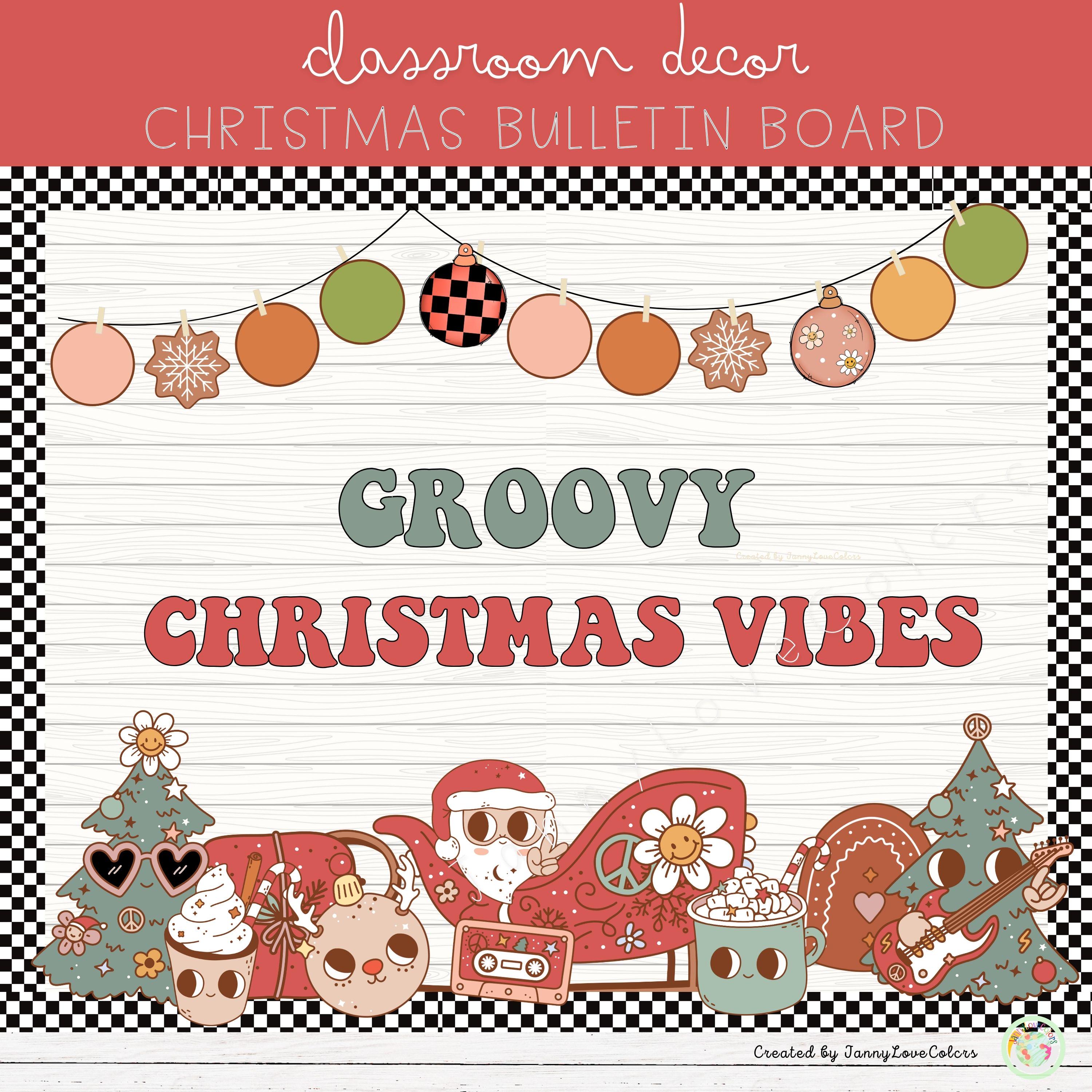 Retro Christmas Bulletin Board Kit: Groovy Classroom Decor (digital ...