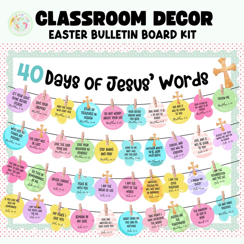 Easter Bulletin Board Kit | 40 Days of Jesus Words | Christian ...