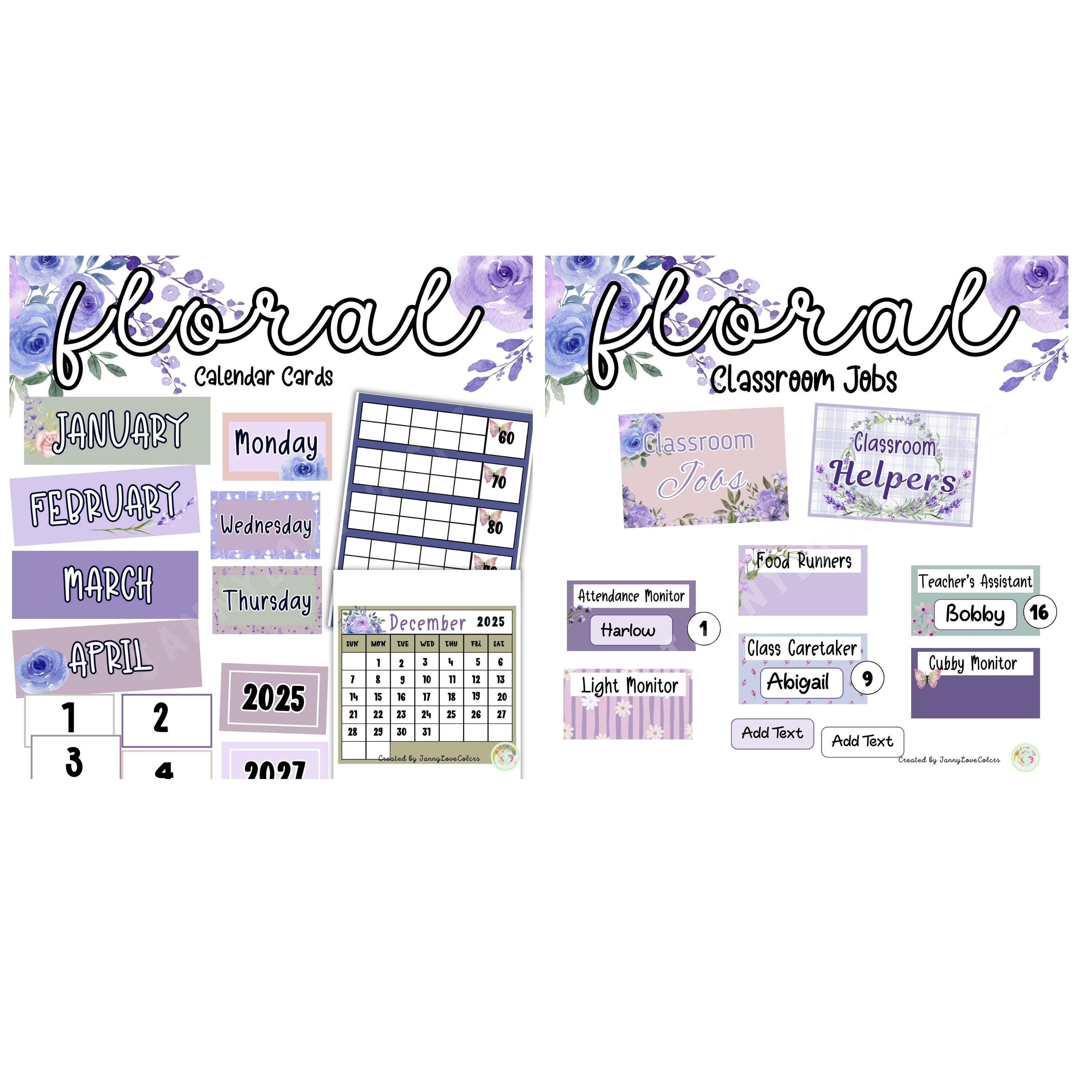Purple Floral Classroom Decor Bundle: Teacher Printables (digital ...