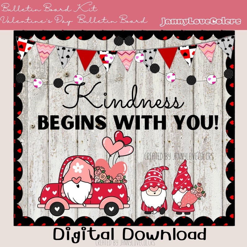 Valentine Cute Gnomes Valentine's Day Bulletin Board February Bulletin ...