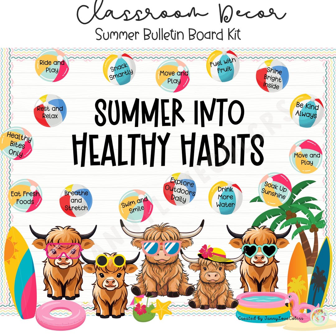 Highland Cow Bulletin Board Kit, Summer Mental Health Bulletin Board ...