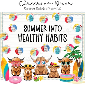 Highland Cow Summer Bulletin Board Kit: Mental Health Classroom Decor ...