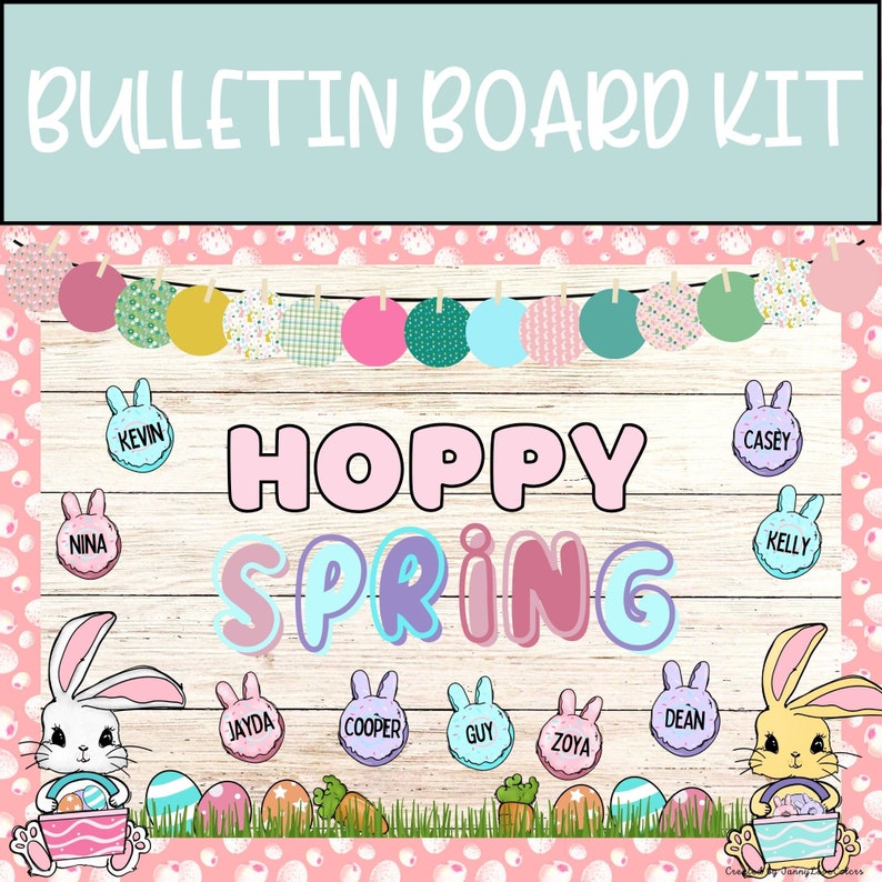 Spring Bunny Bulletin Board Classroom Decor Kit, Editable - Etsy