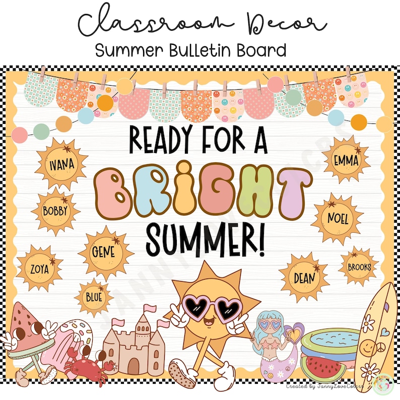 Retro Summer Bulletin Board Decor: Sunshine Classroom Display (editable ...