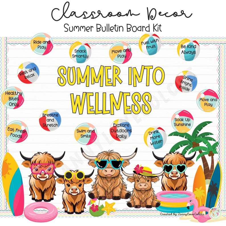 Highland Cow Summer Bulletin Board Kit: Mental Health Classroom Decor ...