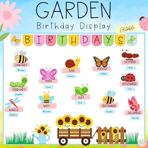 Birthday Display Garden Theme Classroom Decor Door Decor Editable - Etsy