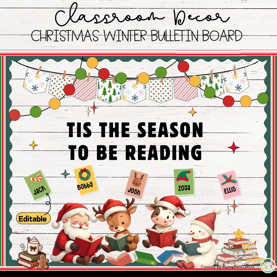 Christmas Reading Bulletin Board Kit | Holiday Library Decor Classroom ...