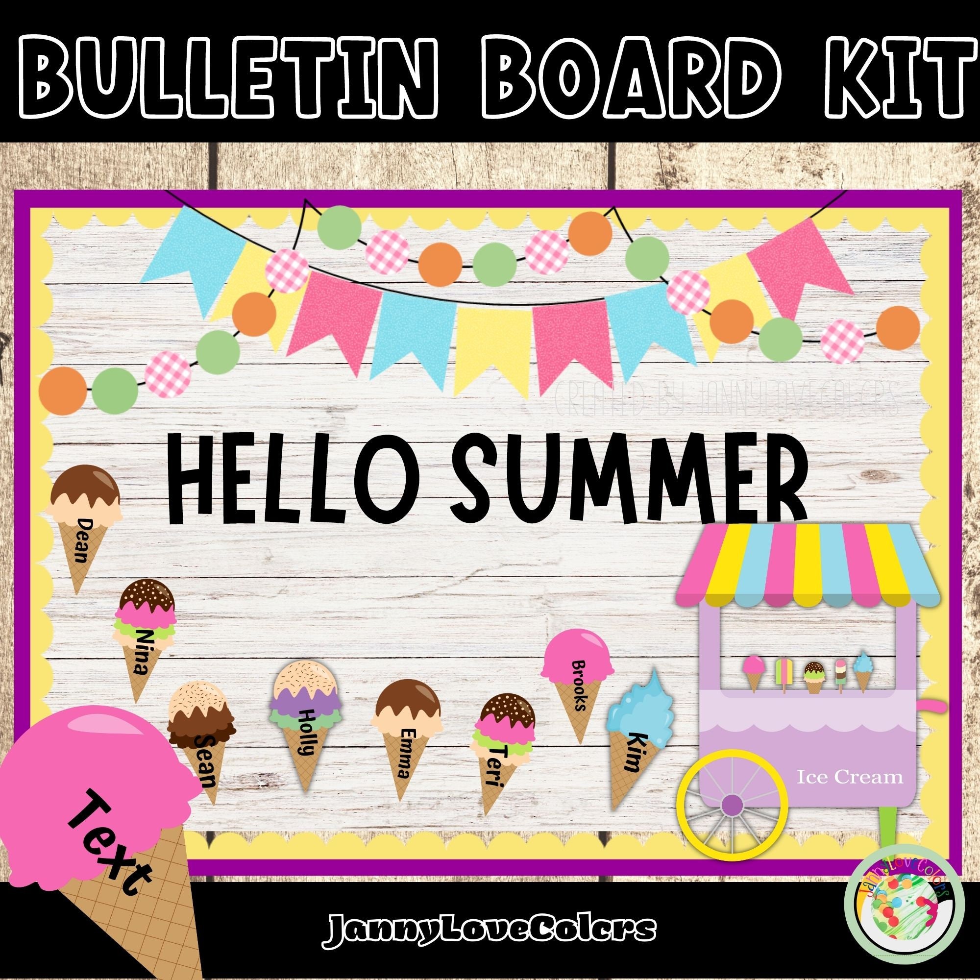 Ice Cream Summer June and July Bulletin Board Kit Door Decor Digital ...
