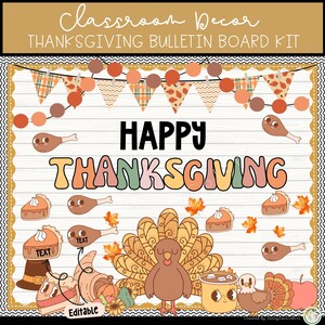 Thanksgiving Groovy Bulletin Board Kit Fall Door Decor Classroom ...