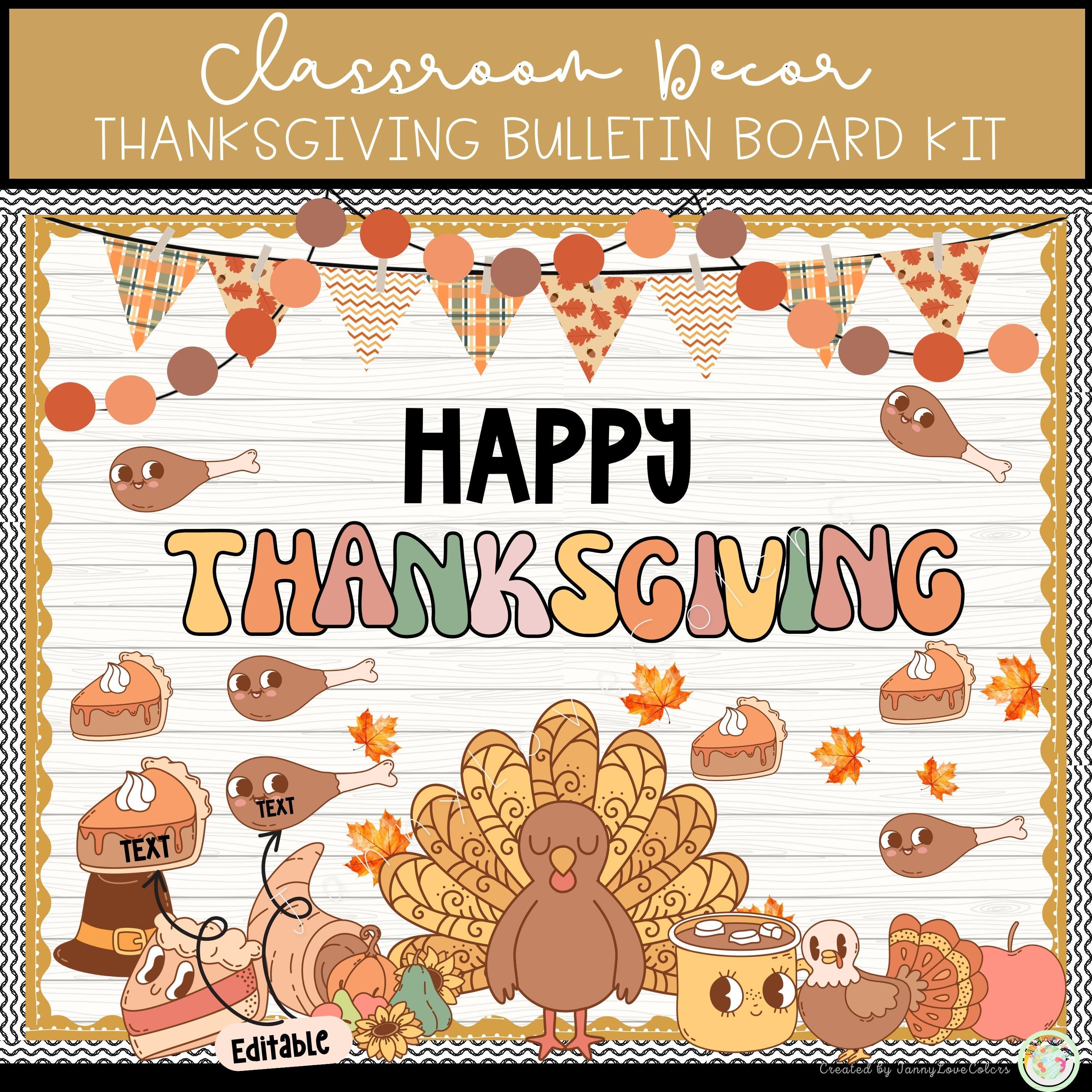 Thanksgiving Groovy Bulletin Board Kit Fall Door Decor Classroom ...