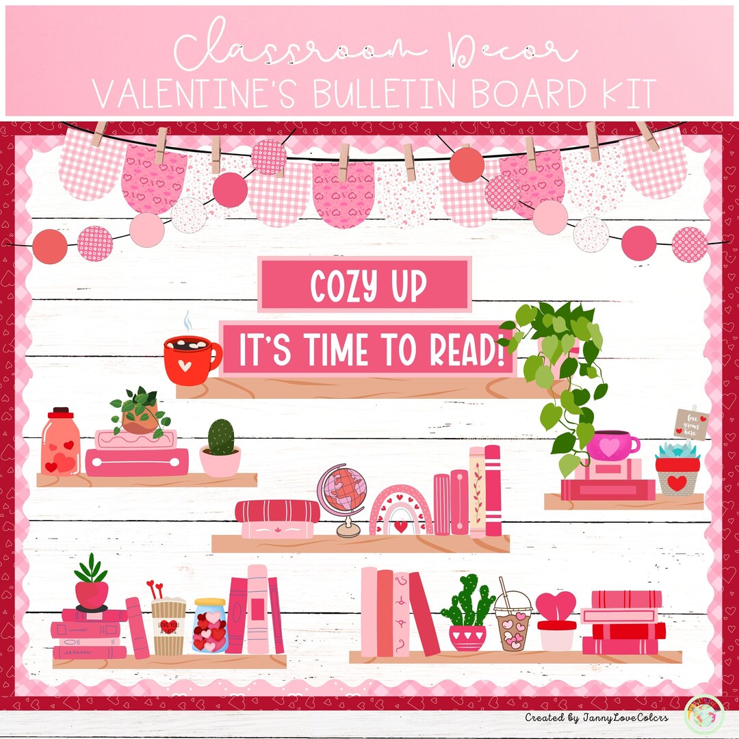 Valentine Library Bulletin Board Kit Gnome Reading Corner Display Decor ...