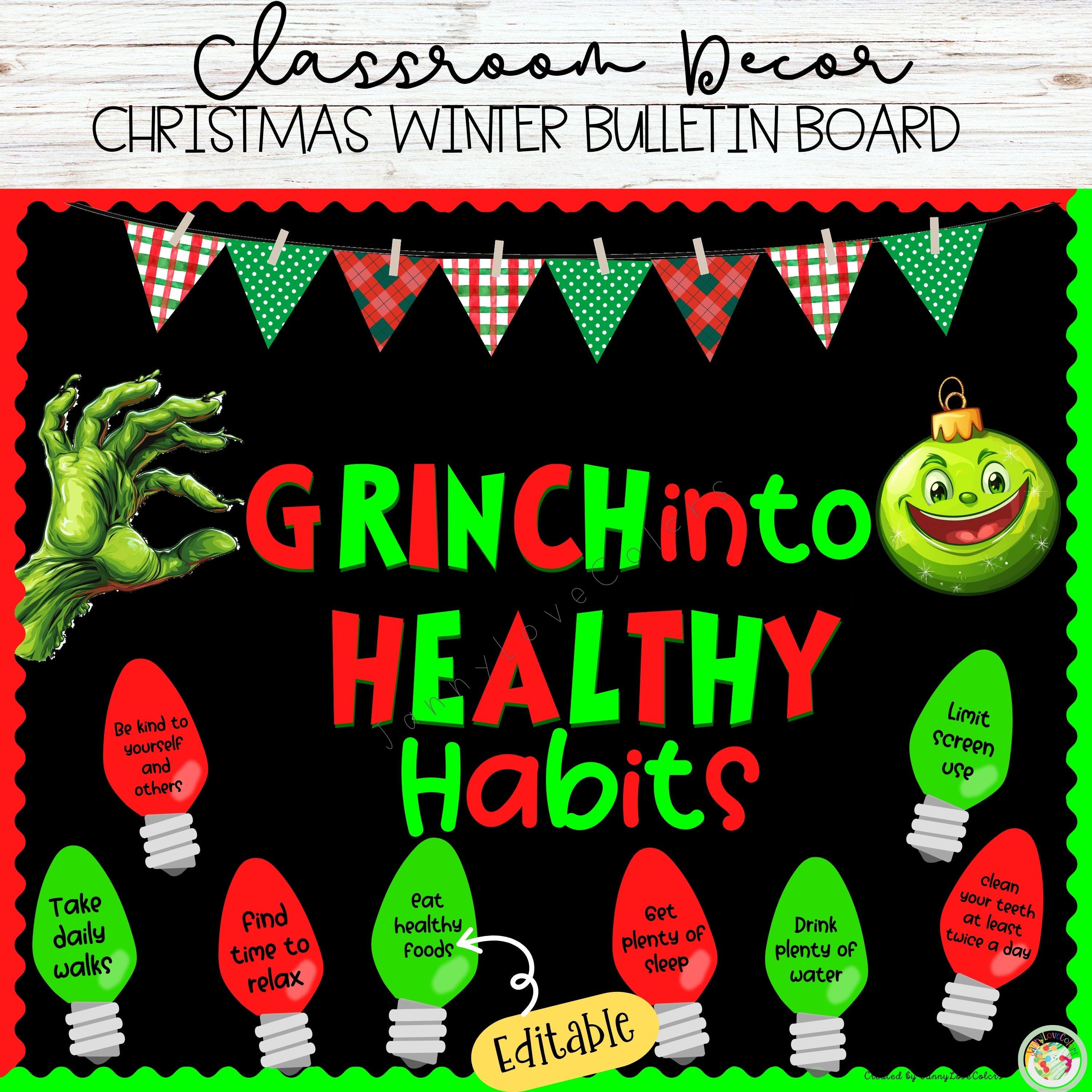 Grinch Christmas Health Bulletin Board Kit: Printable Classroom Decor ...