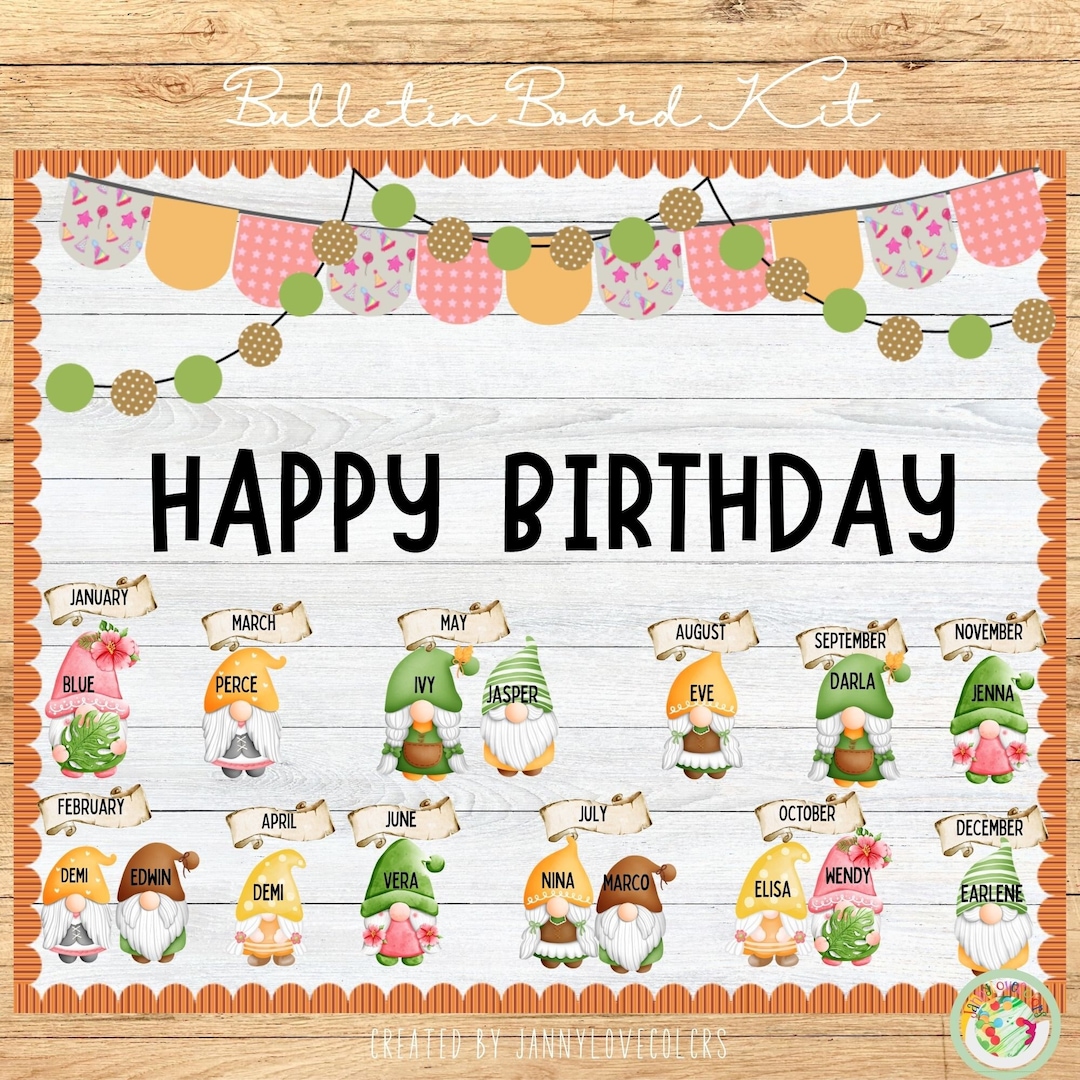 Birthday Display Bulletin Board Kit Gnomes Birthday Display Editable - Etsy