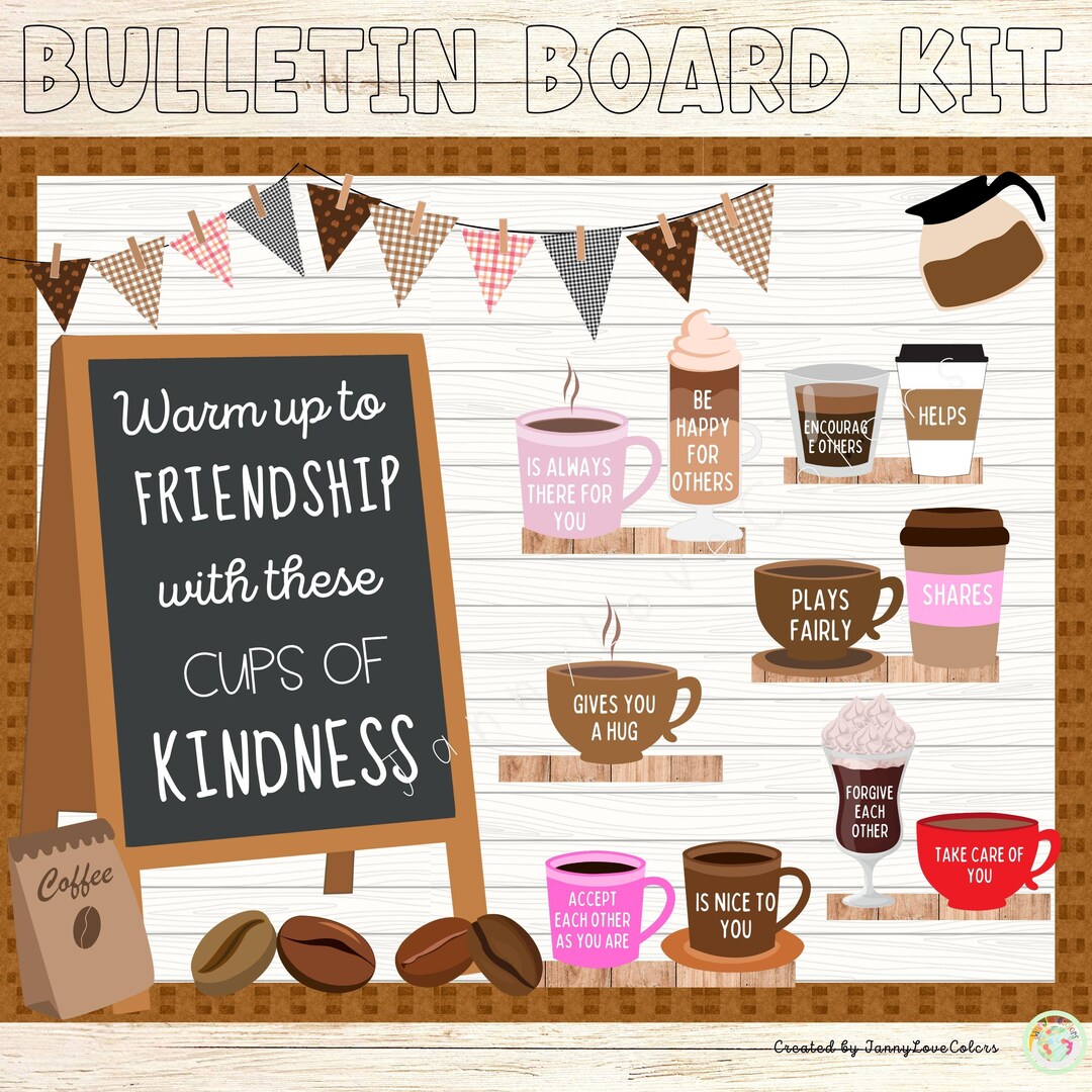 Friendship Bulletin Board Kit: Cups of Kindness Classroom Decor ...