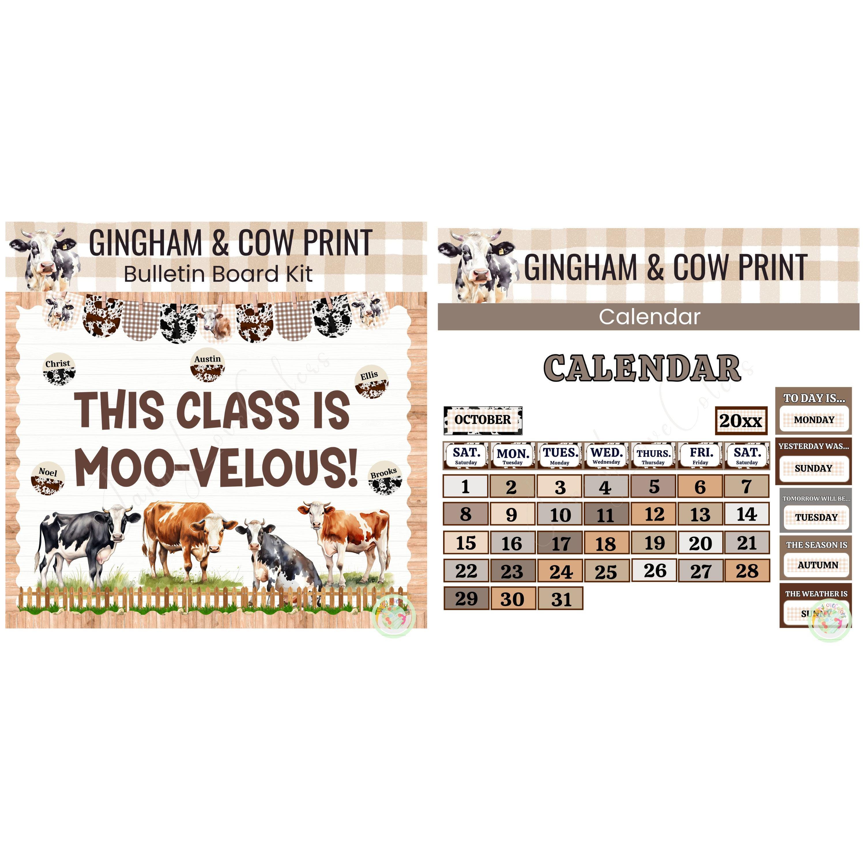 Gingham Cow Print Classroom Decor Bundle: Farmhouse Style - Etsy