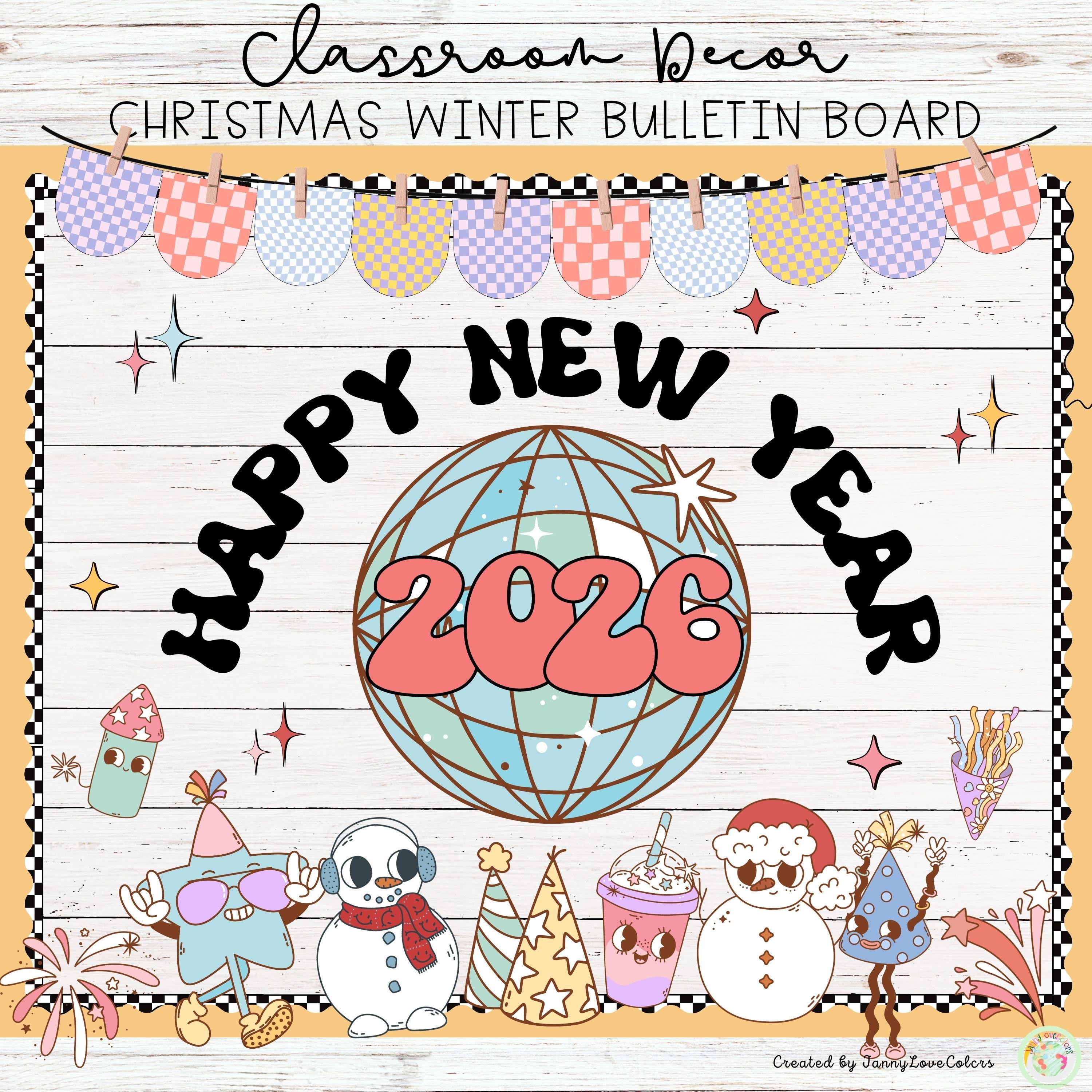 New Year Bulletin Board Kit | Classroom Decor | Retro Door Decor - Etsy