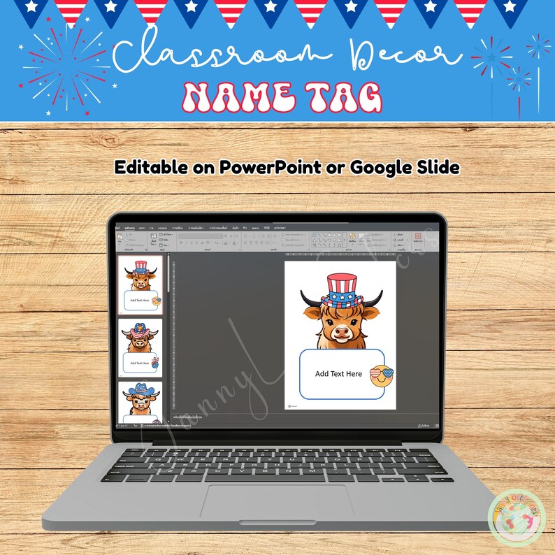 Highland Cow 4th of July Name Tags: Patriotic Printable Labels (instant ...