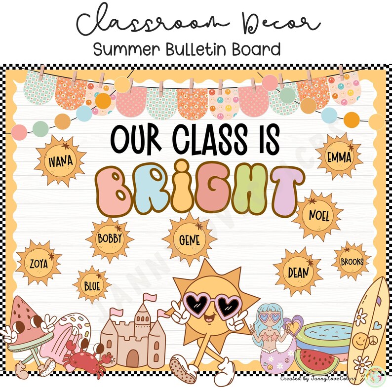 Retro Summer Bulletin Board Decor: Sunshine Classroom Display (editable ...