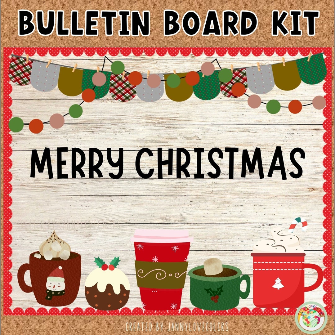 Merry & Bright Christmas Bulletin Board Kit or Door Decoration December ...