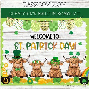 St. Patrick's Day Bulletin Board Kit | Highland Cow Theme | March ...