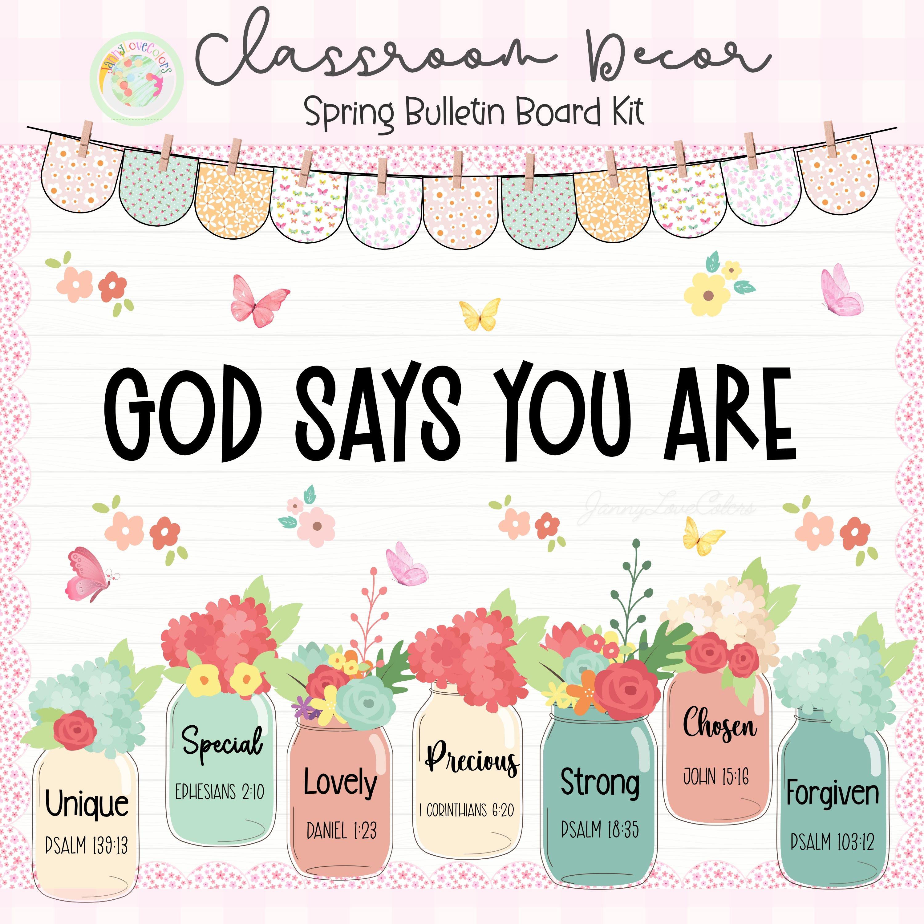 Christian Spring Bulletin Board Kit: God Says You Are Affirmations ...