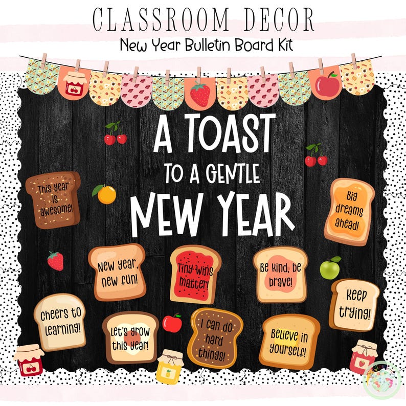 New Year Classroom Bulletin Board | Toast Theme Growth Mindset ...