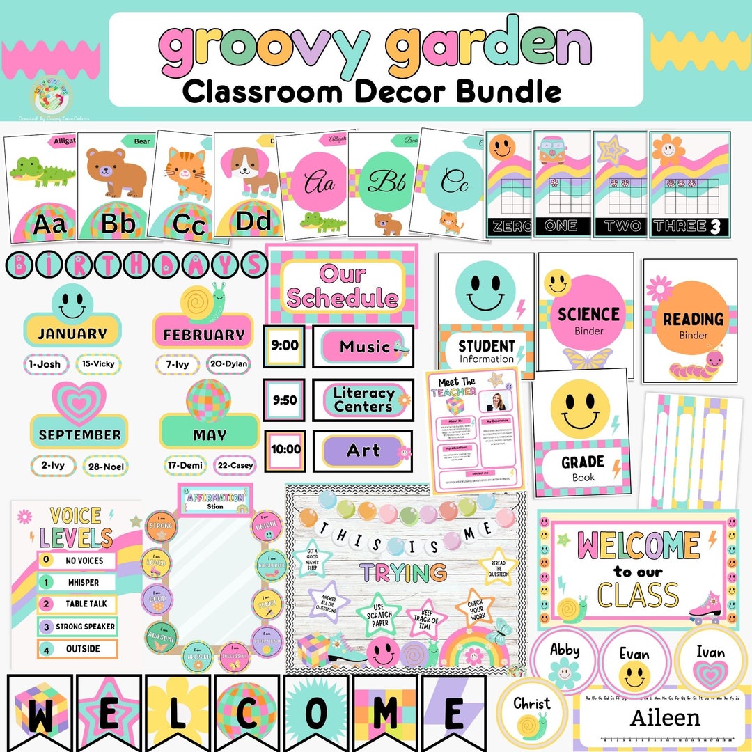 Groovy Garden Classroom Decor Bundle Pastel Classsroom Theme - Etsy