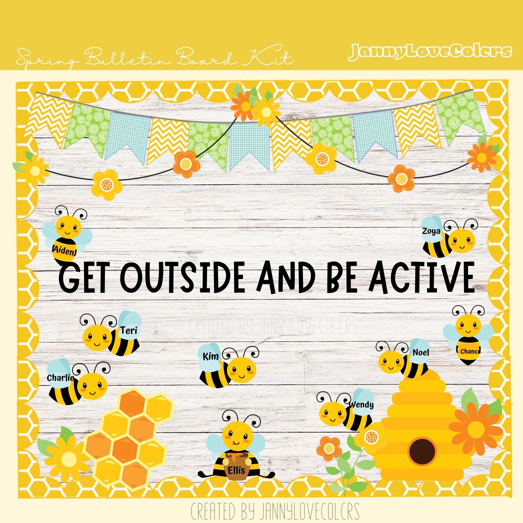 Bee Theme Spring Bulletin Board Kit April May Classroom Decor Editable ...