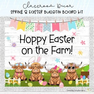 Easter Bulletin Board Kit | Highland Cow Theme | Spring Classroom Decor ...