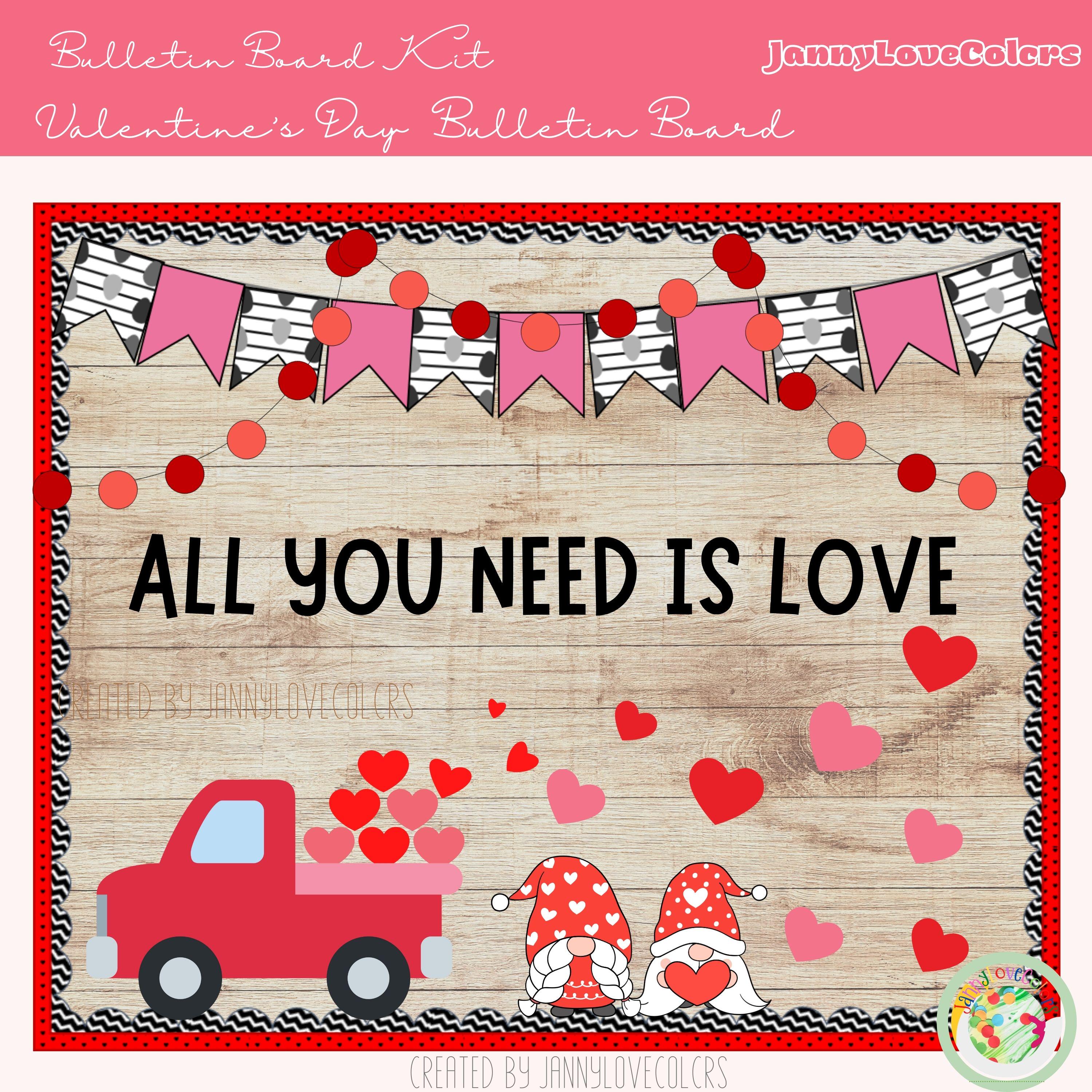 Valentine's Day Bulletin Board Kit: Pink Gnomes & Red Truck (digital ...