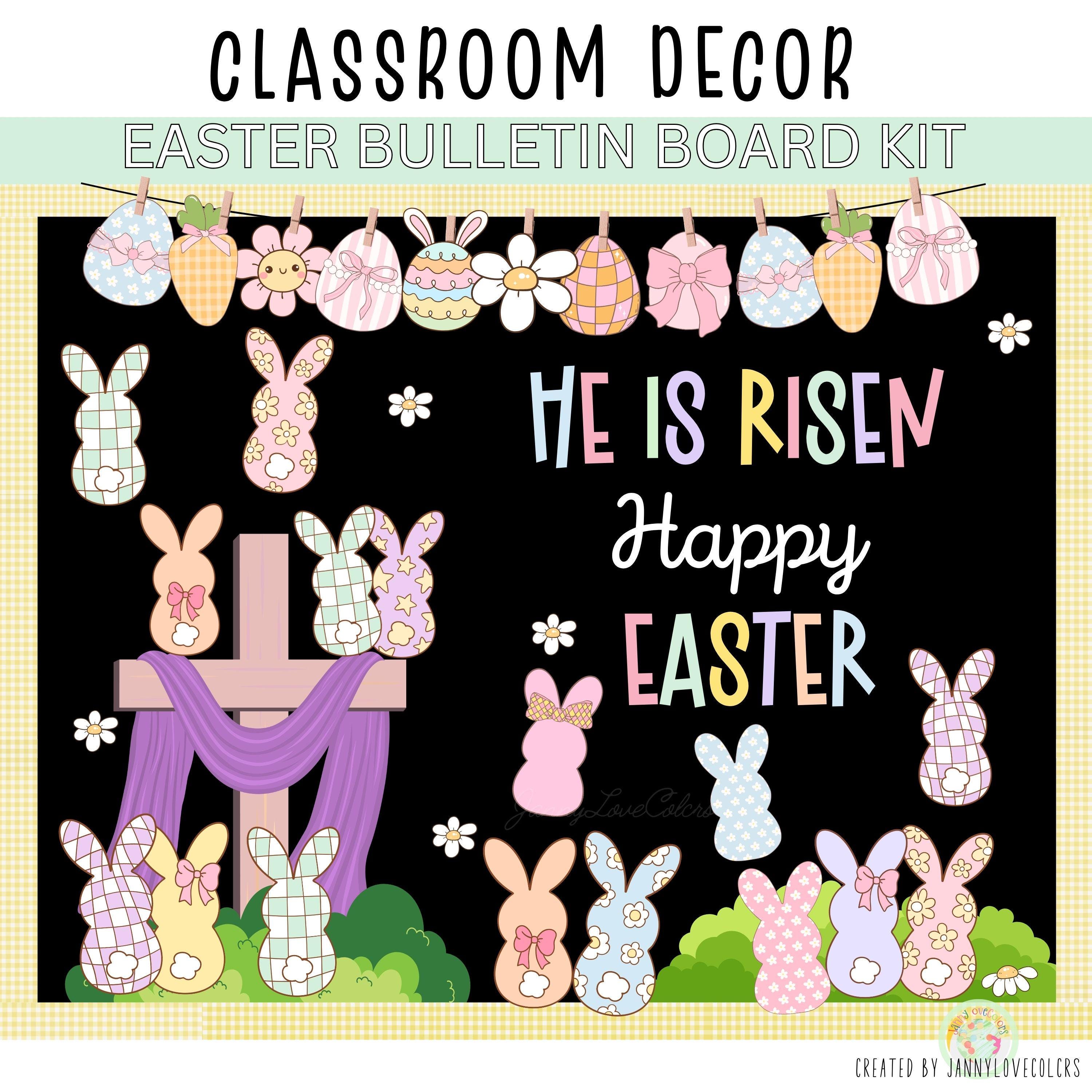 Christian Easter Bulletin Board Kit: Classroom Decor, Bunny & Cross ...