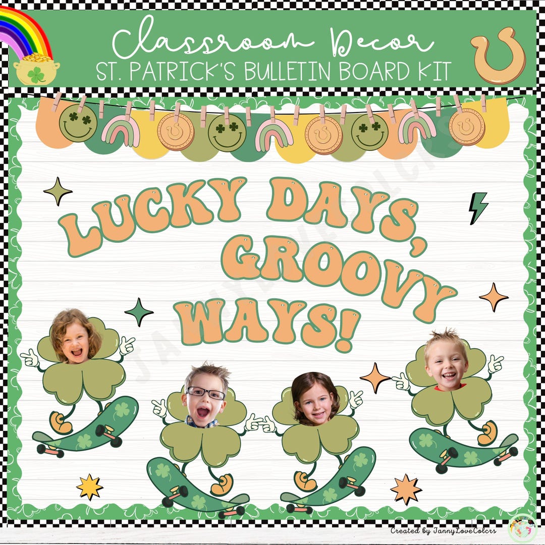 St. Patrick's Day Retro Groovy Bulletin Board Kit | March Door Decor ...