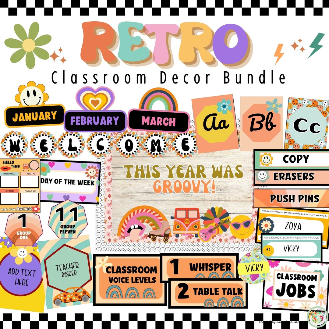 Retro Classroom Decor Bundle, Classroom Decor Kit, Printable Decor ...