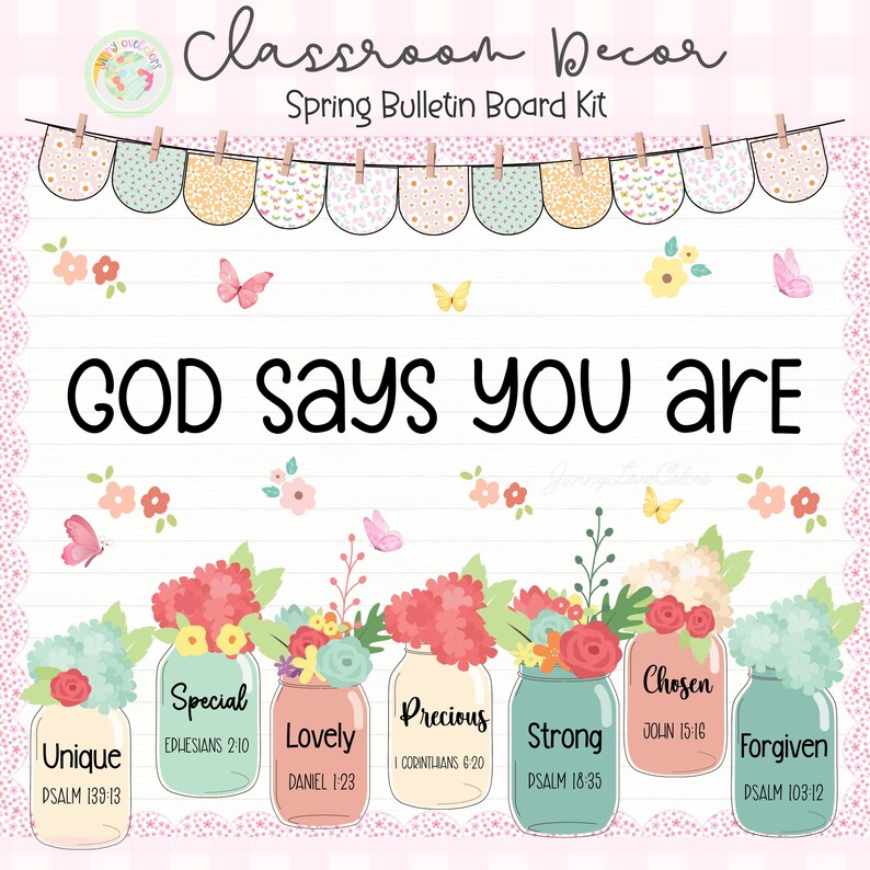 Christian Spring Bulletin Board Kit: God Says You Are Affirmations ...