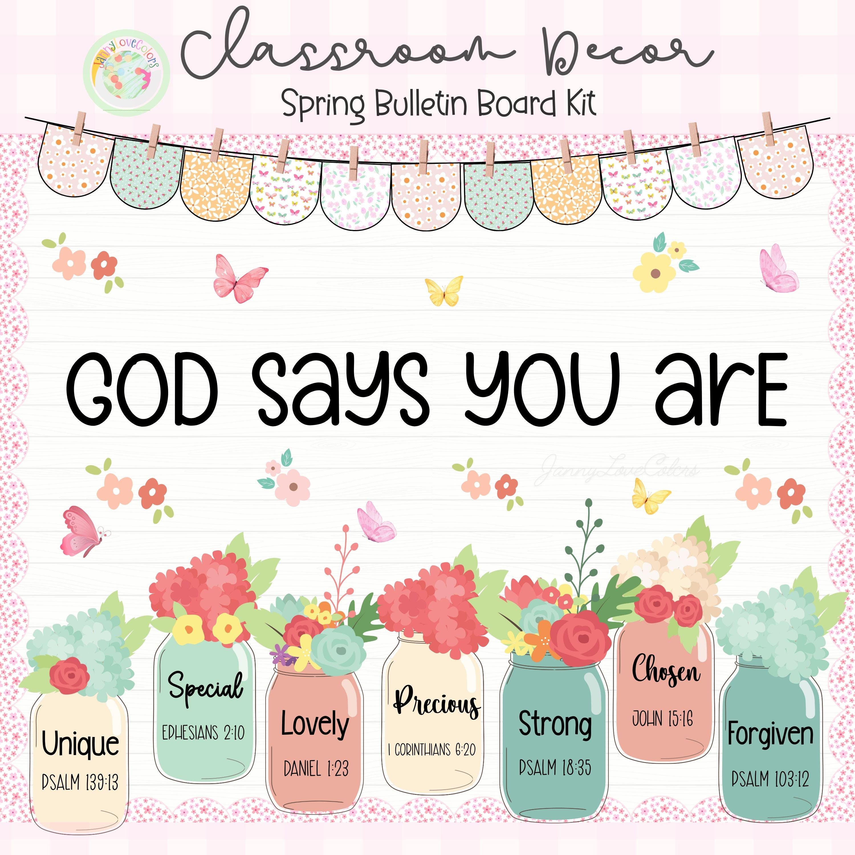 Christian Spring Bulletin Board Kit: God Says You Are Affirmations ...