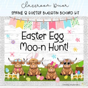 Easter Bulletin Board Kit | Highland Cow Theme | Spring Classroom Decor ...