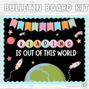 Back to School Blast off Into Learning Door Decor Library Space Rocket ...