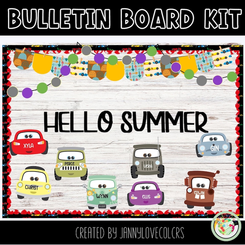 Summer Car Bulletin Board Kit: Cruising Into Summer (PDF) - Etsy